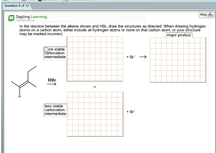 Question 5 Of 13 Map Sapling Learning Macmillan Learning In The Reaction Between The Alkene