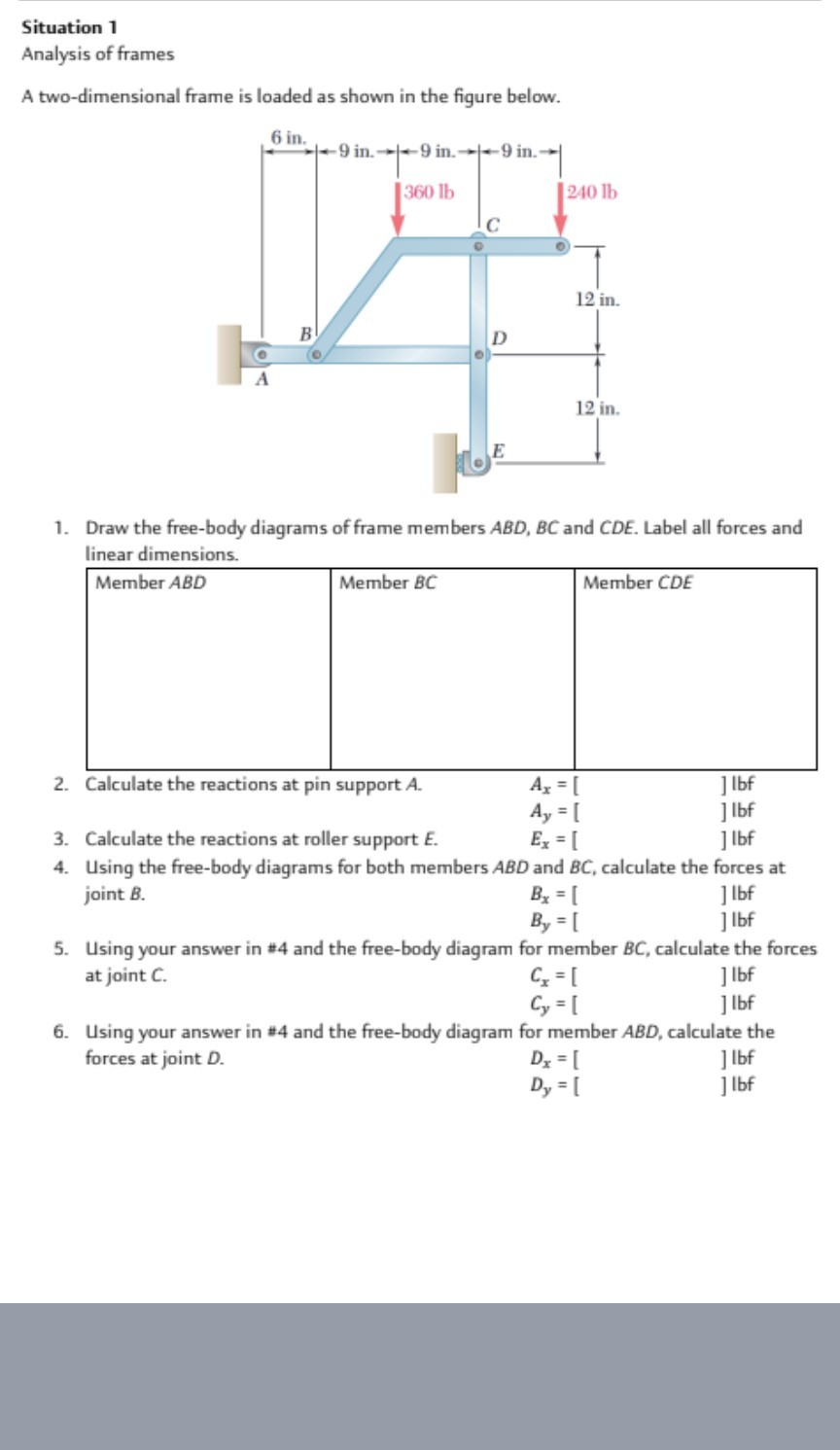 Situation 1 Analysis of frames A two-dimensional frame is loaded as ...