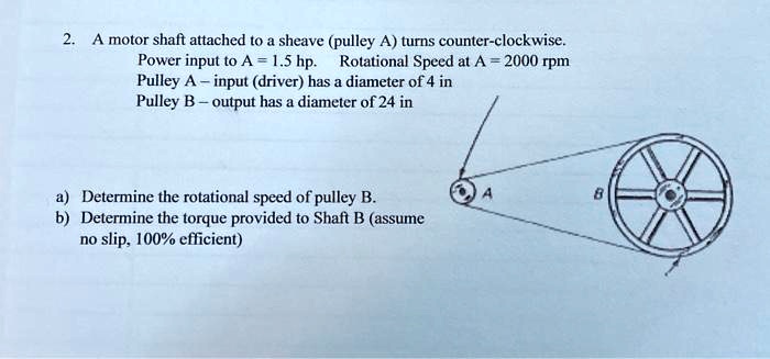 SOLVED: A motor shaft attached t0 sheave (pulley A) turns counter ...