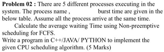 SOLVED: Problem 02: There are 5 different processes executing in the system. The process name ...