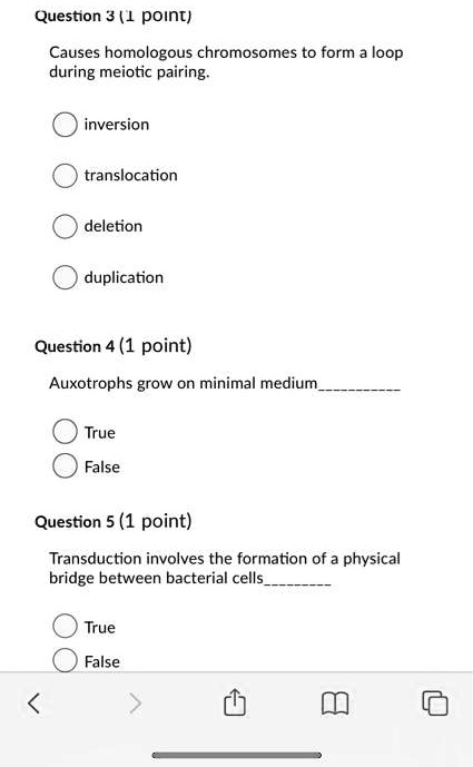 SOLVED: Question 3 (1 point) Causes homologous chromosomes to form loop during meiotic pairing ...
