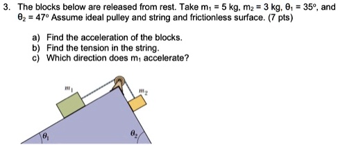 SOLVED: The blocks below are released from rest. Take m1 = 2 kg; m2 = 3 kg, Î¸ = 350Â°, and ...