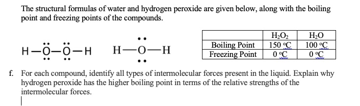 SOLVED: The structural formulas of water and hydrogen peroxide are ...