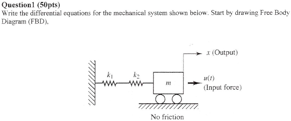 Question1 (50pts) Write the differential equations for the mechanical system shown below. Start ...