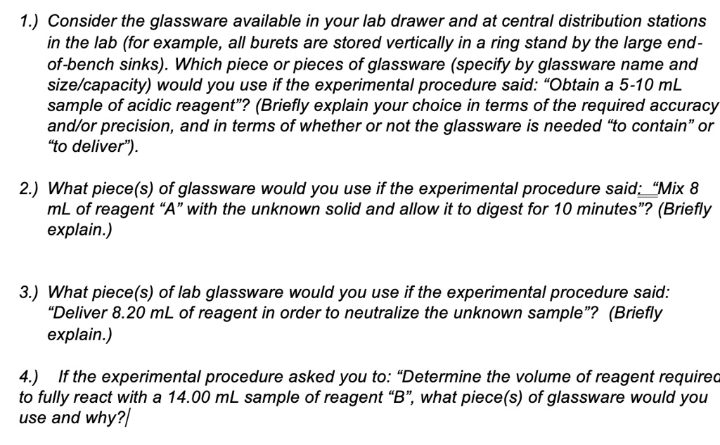 SOLVED: Consider the glassware available in your lab drawer and at ...