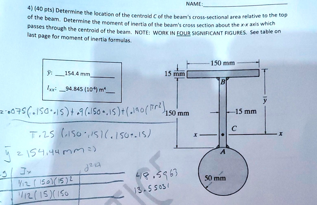 name 4 40 pts determine of the beam the location of the centrold of the ...