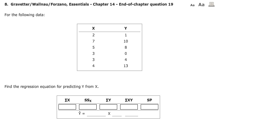 Solved For The Following Data Find The Regression Equation For Predicting Y From X Ssx 