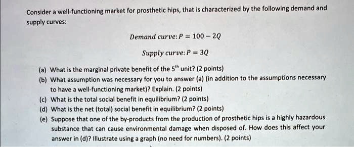 SOLVED: Consider a well-functioning market for prosthetic hips that is ...