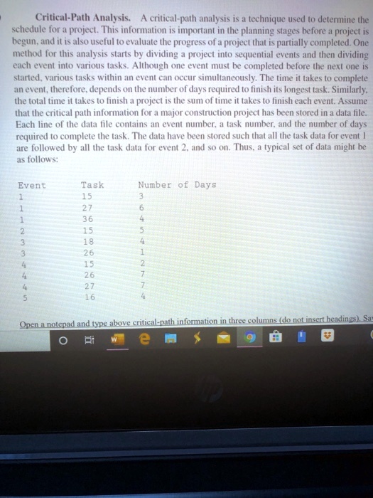 SOLVED: please use matlab Critical-Path Analysis.A critical-path analysis is a technique used to ...