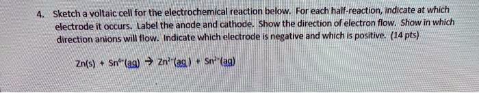 sketch voltaic cell for the electrochemica reaction below for each half reaction indicate at ...