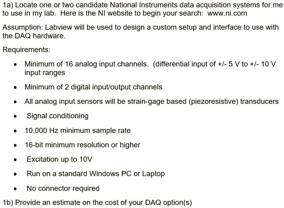 SOLVED: 1a) Locate one or two candidate National Instruments data ...