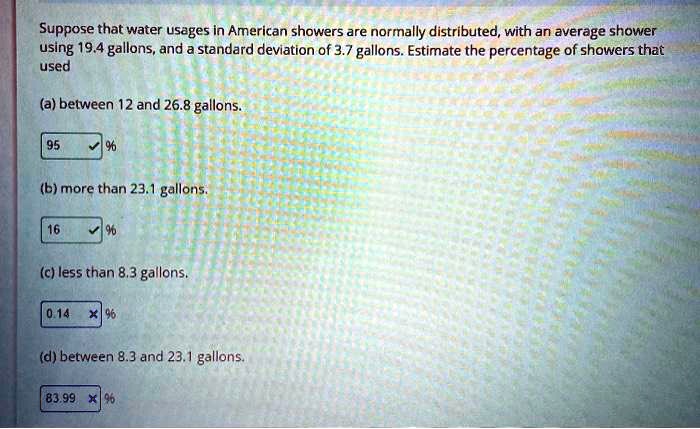 suppose that water usages in american showers are normally distributed ...