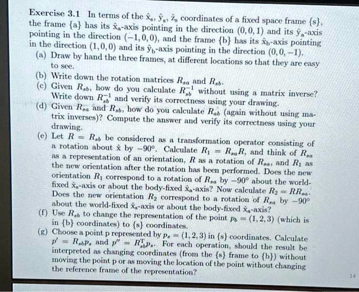 SOLVED: Exercise 3.1 In terms of the x coordinates of the Frame a, the ...