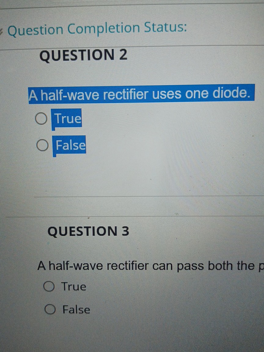 SOLVED: Question Completion Status: QUESTION 2 A half-wave rectifier ... SOLVED: Question Completion Status: QUESTION 2 A half-wave rectifier ...