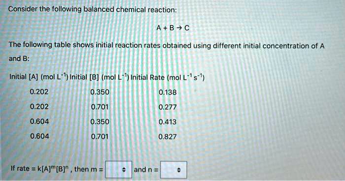 SOLVED: Consider the following balanced chemical reaction: A + B + C ...