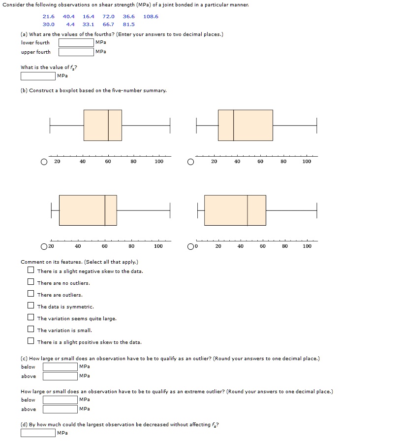 Solved Consider The Following Observations Shez Strenoth Mpa Joint