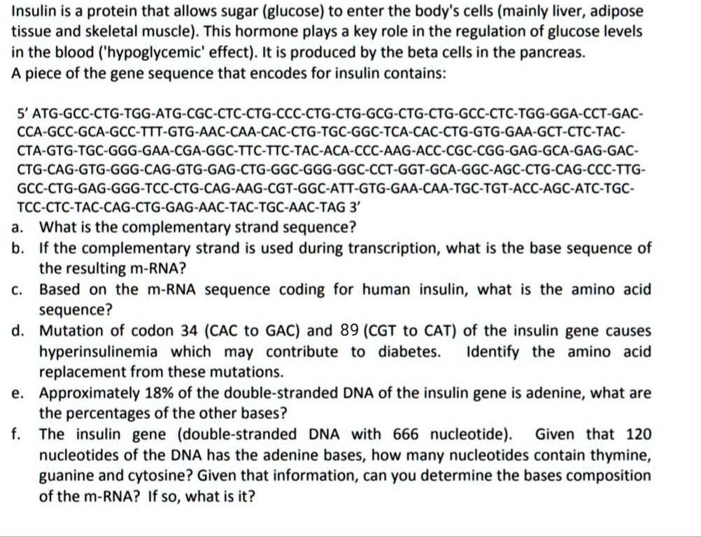 SOLVED: Insulin is a protein that allows sugar (glucose) to enter the ...