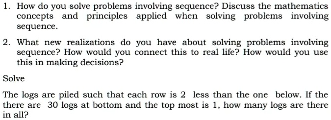 SOLVED: How do you solve problems involving sequence? Discuss the ...