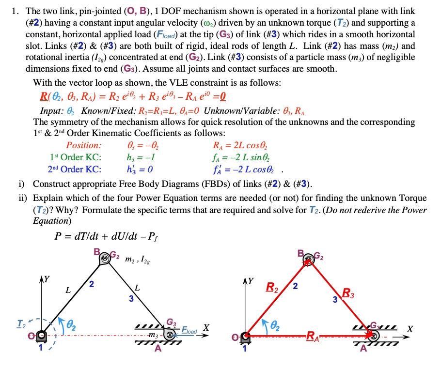 SOLVED: The two link, pin-jointed (O, B), 1 DOF mechanism shown is operated in a horizontal ...