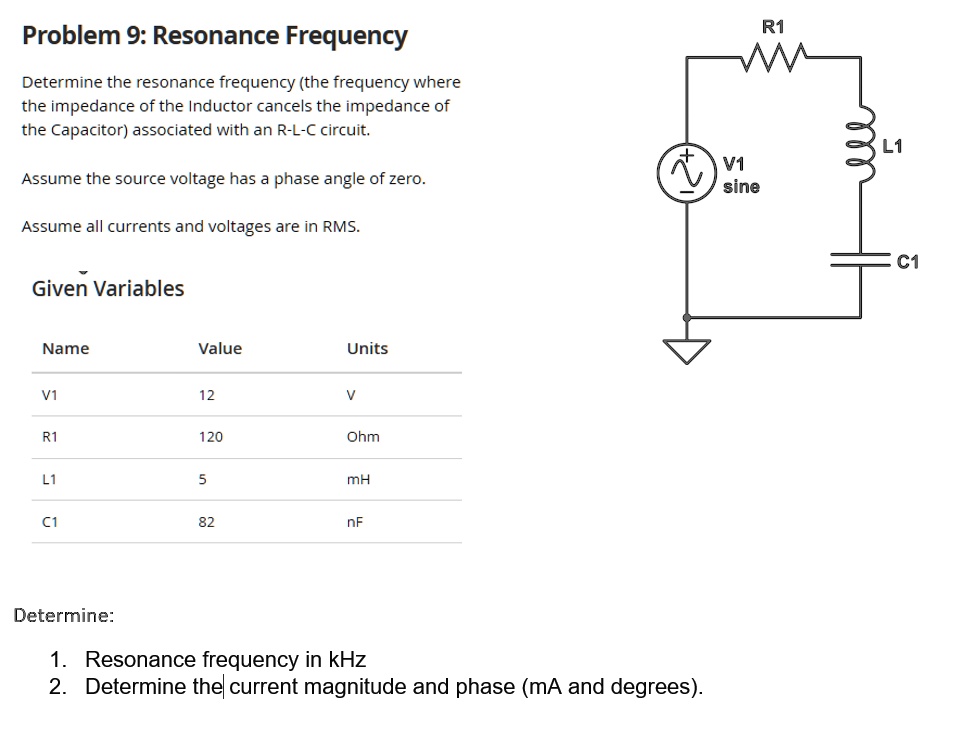 SOLVED: Problem 9: Resonance Frequency Determine the resonance frequency (the frequency where ...