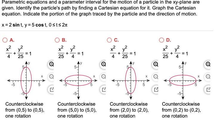 Solved Parametric Equations And A Parameter Interval For The Motion Of A Particle In The Xy
