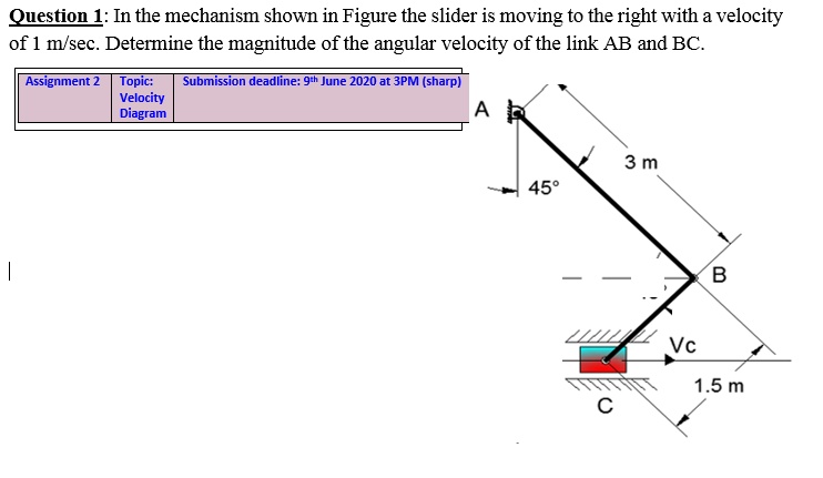 Question 1: In the mechanism shown in Figure the slider is moving to the right with a velocity ...