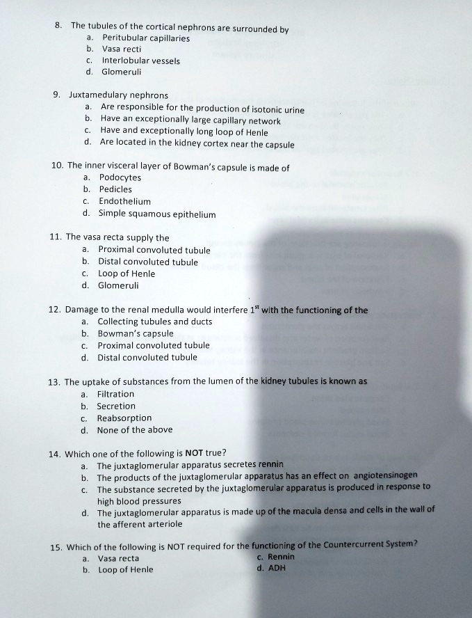 SOLVED: The tubules of the cortical nephrons are surrounded by ...