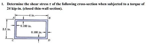 SOLVED: Determine the shear stress T of the following cross-section when subjected to a torque ...