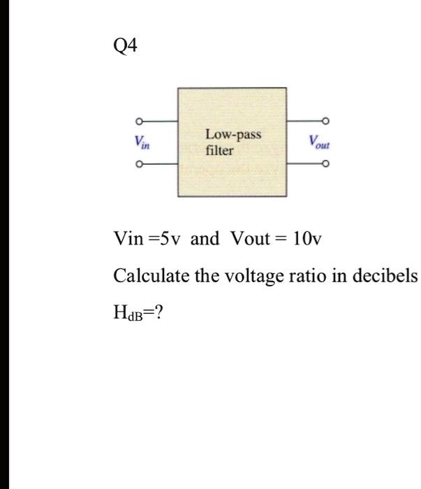 SOLVED: Texts: Q4 Low-pass filter Vin Vout. Vin = 5V and Vout = 10V ...