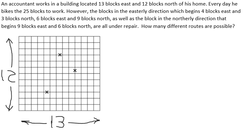 SOLVED: An ccountant works in building located 13 blocks east and 12 ...