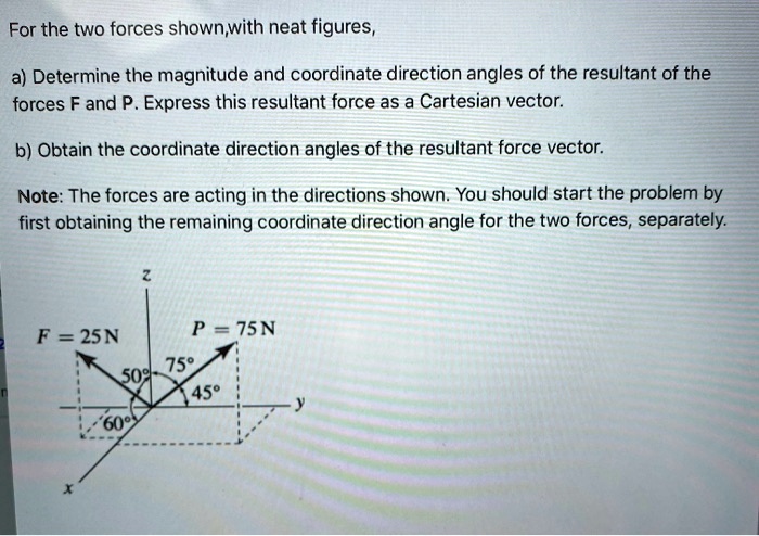 For the two forces shown, with neat figures, a) Determine the magnitude ...