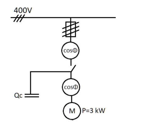 400V cosϕ cosϕ Qc M P=3 kW