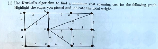 Use Kruskal s algorithm to find minimum cost spanning tree Highlight ...