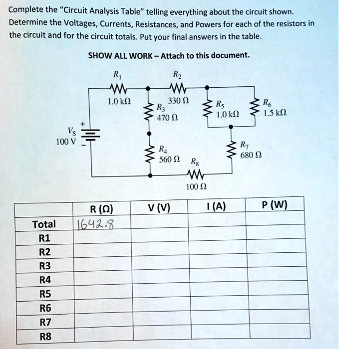 SOLVED: Text: Complete the "Circuit Analysis Table" detailing ...