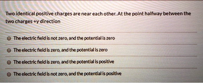 two identical positive charges are near each other at the point halfway ...