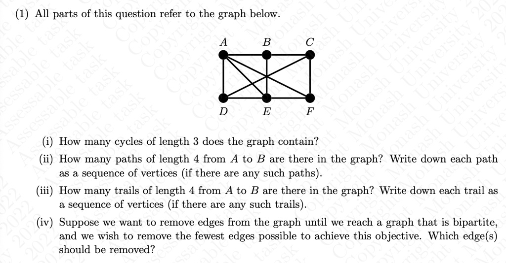SOLVED: (1) All parts of this question refer to the graph below B D E F (i) How many cycles of ...