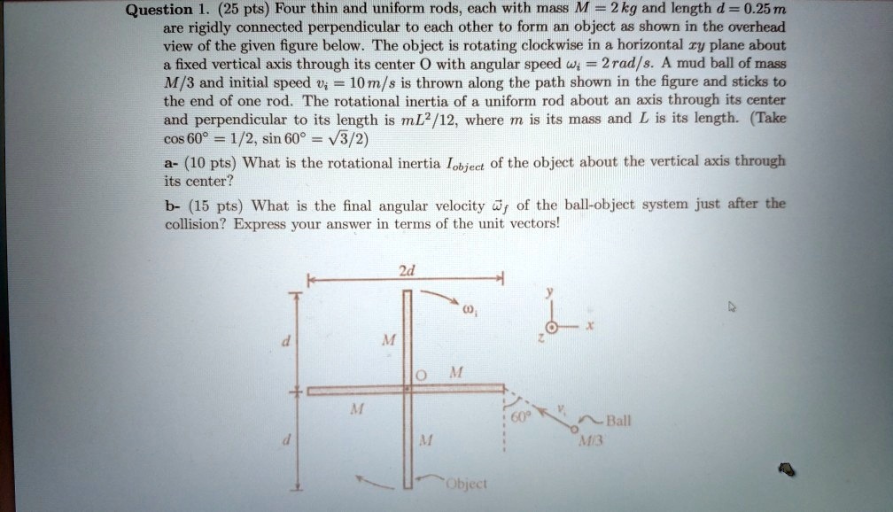 SOLVED: Four thin and uniform rods, each with mass M = 2kg and length d ...