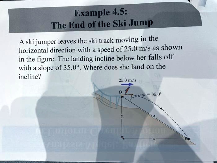 SOLVED: Example 4.5: The End of the Ski Jump A ski jumper leaves the ...
