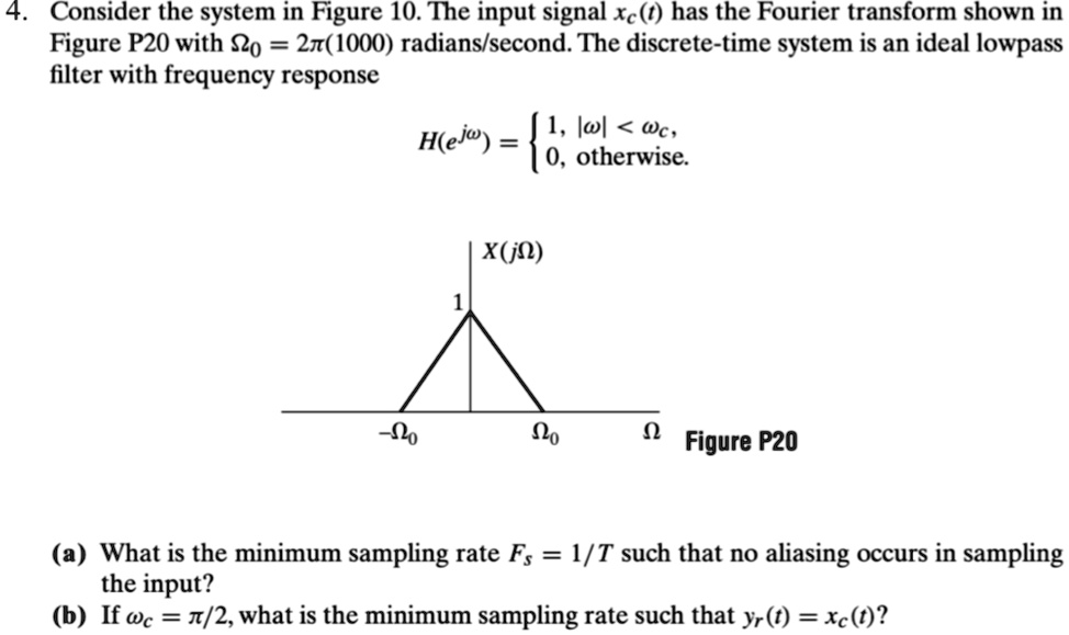 Consider the system in Figure 10. The input signal x(c)(t) has the Fourier transform shown in ...