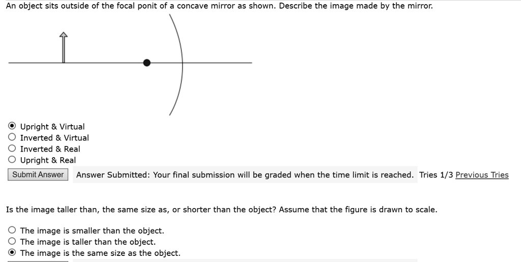 SOLVED: An object sits outside of the focal ponit of a concave mirror ...