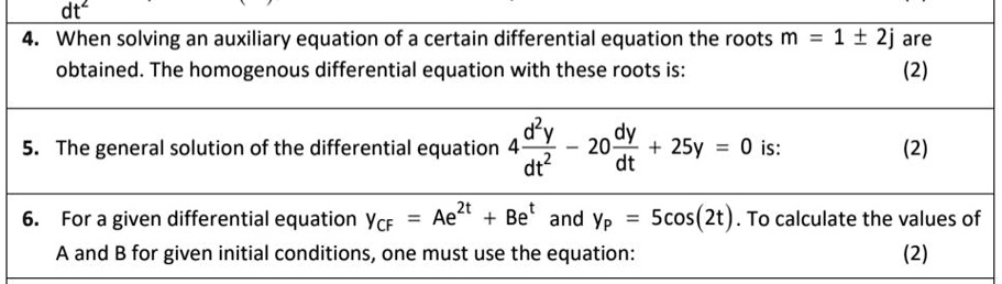 SOLVED: dt 4. When solving an auxiliary equation of a certain ...