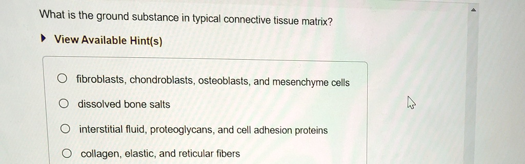 What is the ground substance in typical connective tissue matrix ...