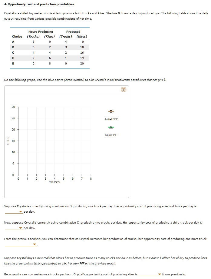 SOLVED: 4. Opportunity cost and production possibilities Crystal is a ...