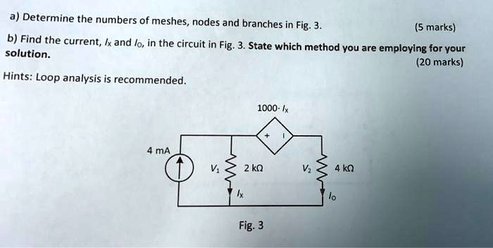SOLVED: a) Determine the numbers of meshes, nodes, and branches in Fig: 3. (5 marks) b) Find the ...