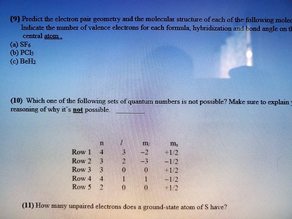 SOLVED: (9) Predict tle electron pair geometry and the molecular structure of each ofthe ...