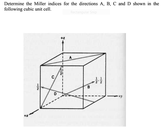 determine the miller indices for the directions a b following cubic unit cell rectangtrersn and ...