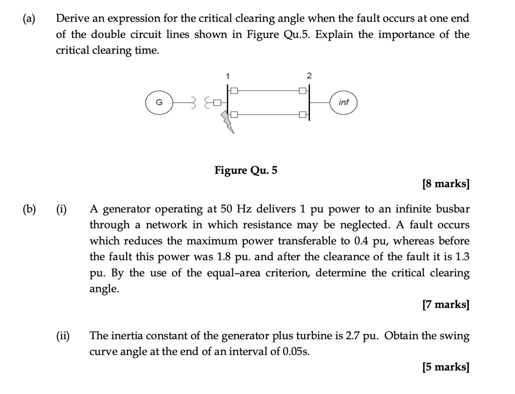 SOLVED: Texts: (a) Derive an expression for the critical clearing angle when the fault occurs at ...