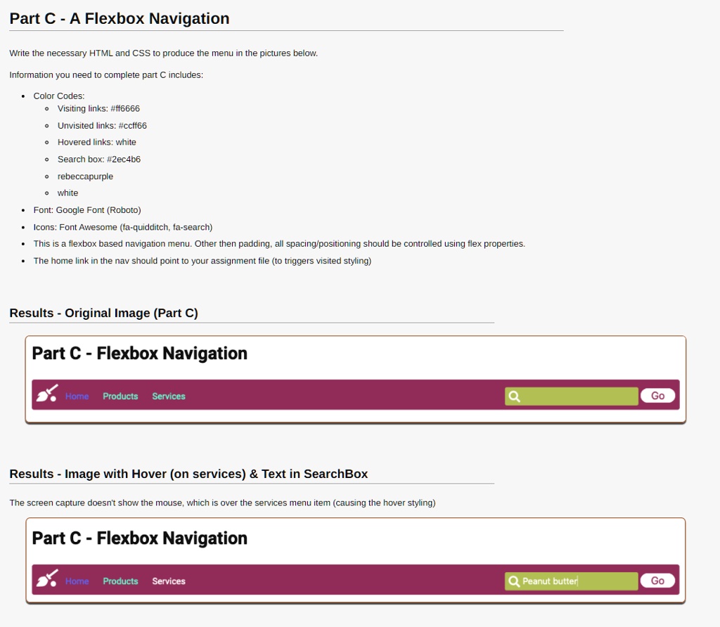 Part C A Flexbox Navigation Write The Necessary Html And Css To