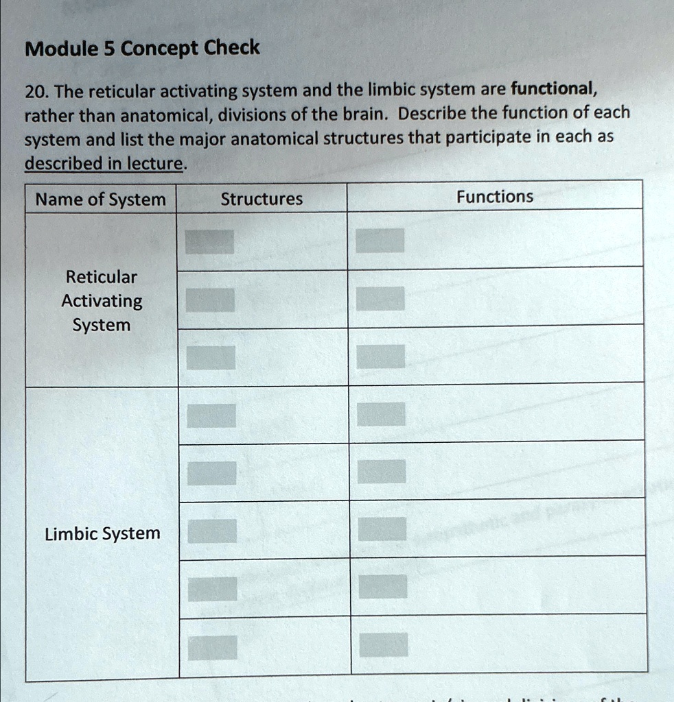 Module 5 Concept Check 20. The reticular activating system and the limbic system are functional ...