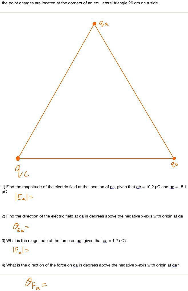 the point charges are located at the corners of an equilateral triangle 26 cm on side ga 6 q 1 ...